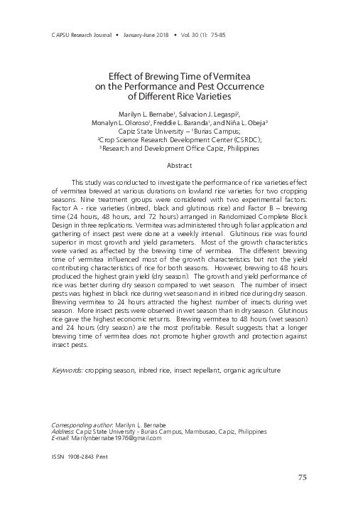(PDF) Effect of Brewing Time of Vermitea on the Performance and Pest ...