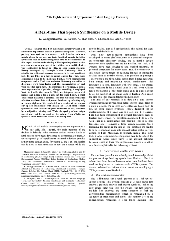 (PDF) A real-time Thai speech synthesizer on a mobile device