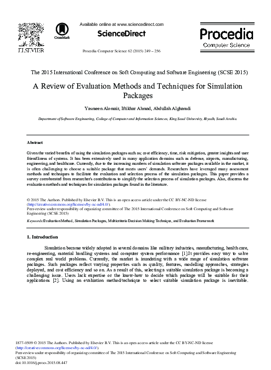 (PDF) A Review of Evaluation Methods and Techniques for Simulation ...