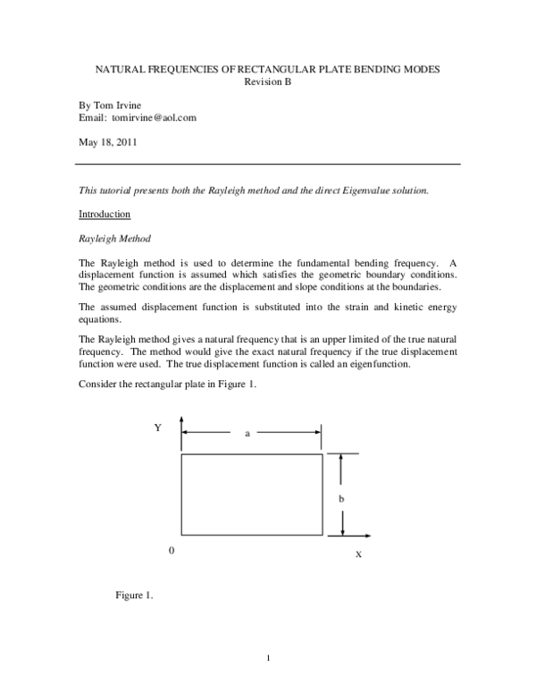 Pdf Natural Frequencies Of Rectangular Plate Bending Modes Revision A