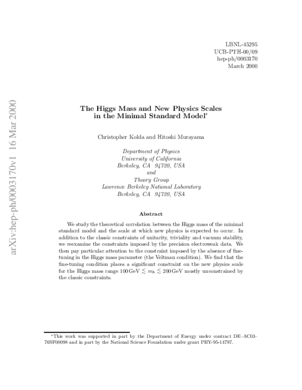 (PDF) The Higgs mass and new physics scales in the minimal standard ...