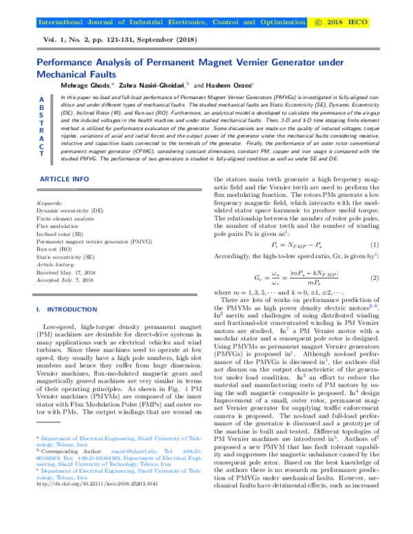 (PDF) Performance Analysis of Permanent Magnet Vernier Generator under ...