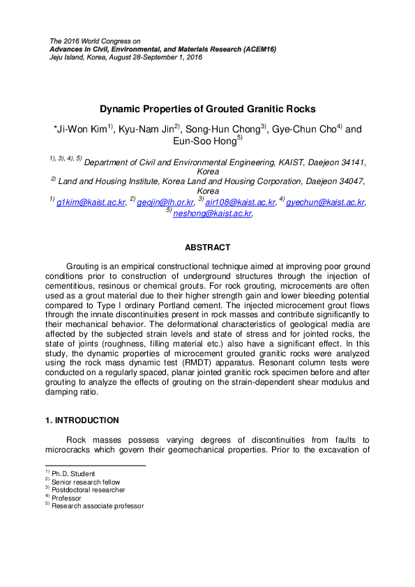 (PDF) Dynamic Properties of Grouted Granitic Rocks