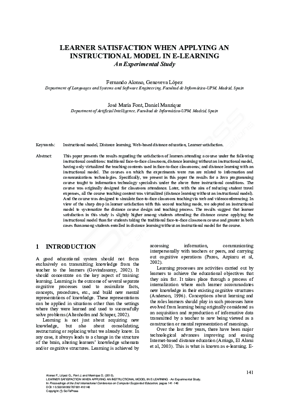 (PDF) LEARNER SATISFACTION WHEN APPLYING AN INSTRUCTIONAL MODEL IN E-LEARNING - An Experimental ...