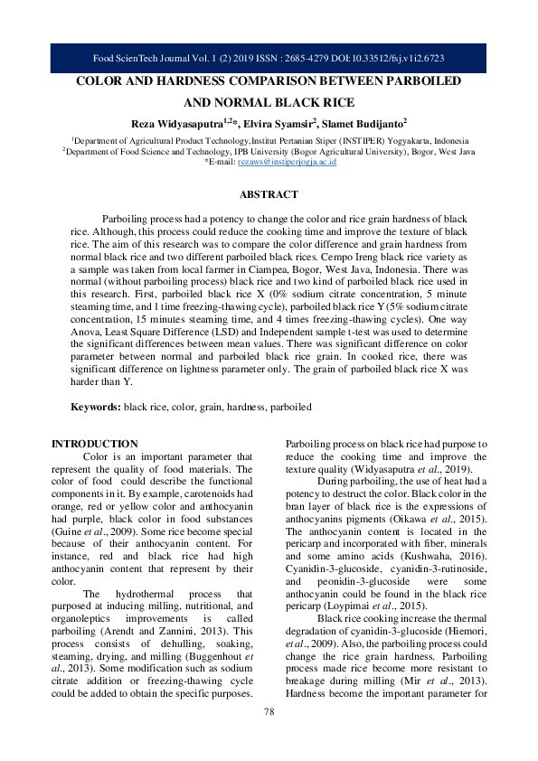 (PDF) Color and Hardness Comparison Between Parboiled and Normal Black Rice