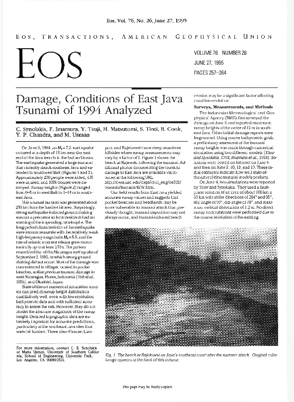 (PDF) Damage, conditions of east Java tsunami of 1994 analyzed | M ...