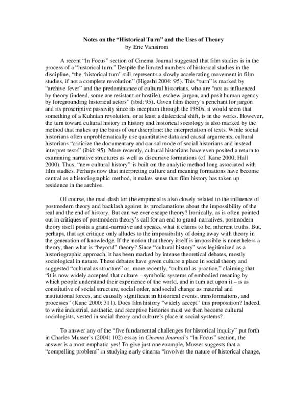 (PDF) Notes on the “ Historical Turn ” and the Uses of Theory