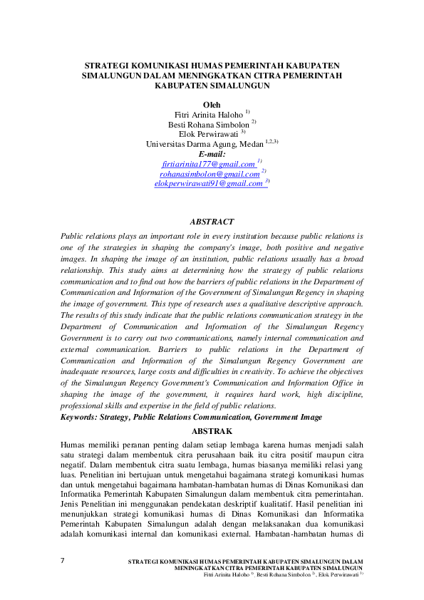 (PDF) Strategi Komunikasi Humas Pemerintah Kabupaten Simalungun Dalam ...