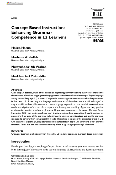 (PDF) Concept Based Instruction: Enhancing Grammar Competence in L2 ...