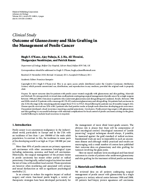 (PDF) Outcome of Glansectomy and Skin Grafting in the Management of ...