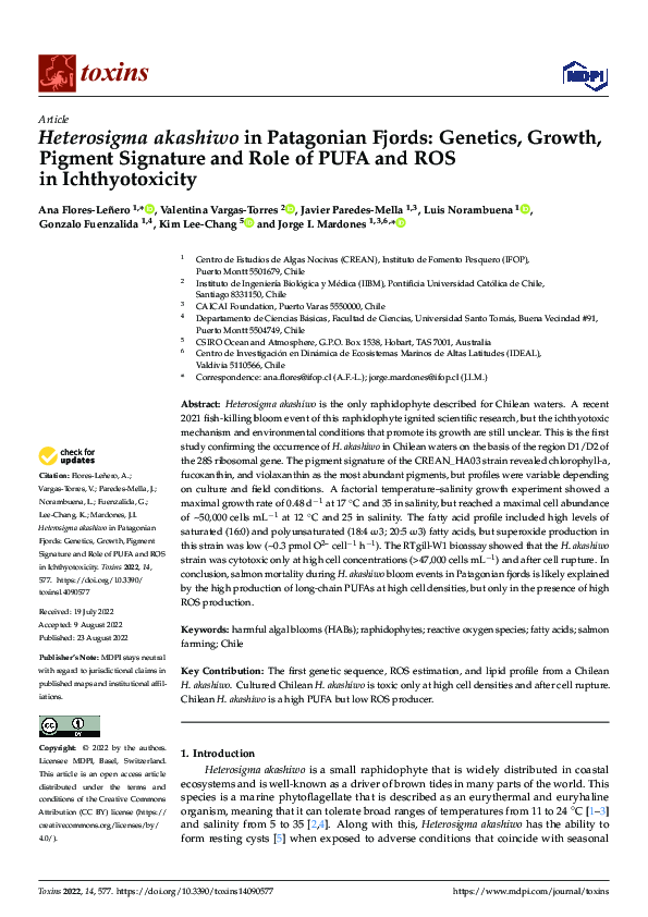 (PDF) Heterosigma akashiwo in Patagonian Fjords: Genetics, Growth ...