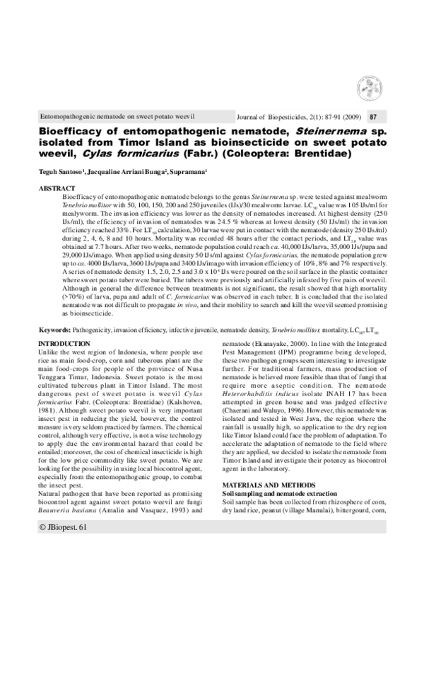 (PDF) Bioefficacy of entomopathogenic nematode, Steinernema sp ...