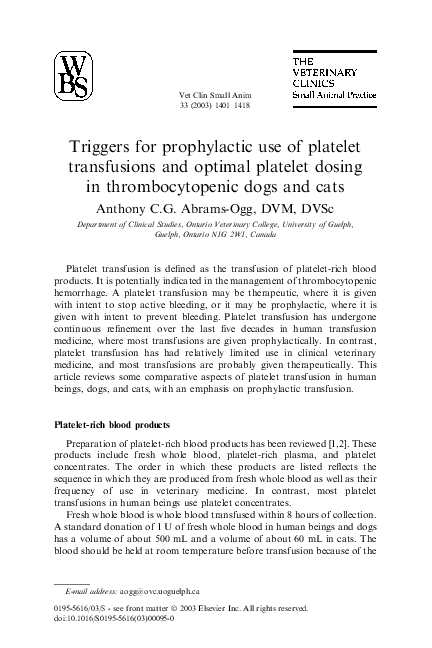 (PDF) Triggers for prophylactic use of platelet transfusions and ...