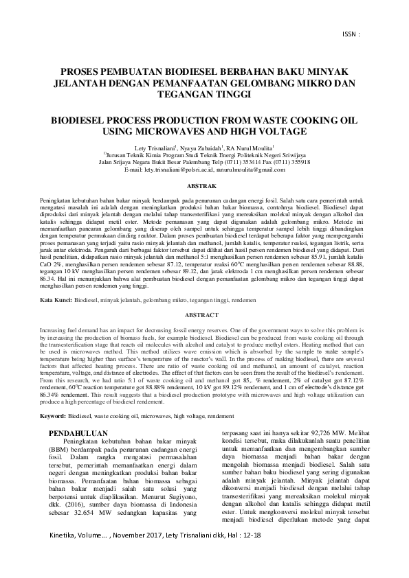 (PDF) Biodiesel Process Production from Waste Cooking Oil Using ...