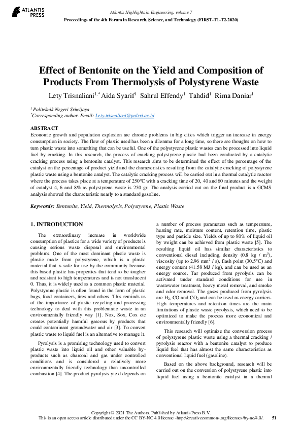 (PDF) Effect of Bentonite on the Yield and Composition of Products From ...