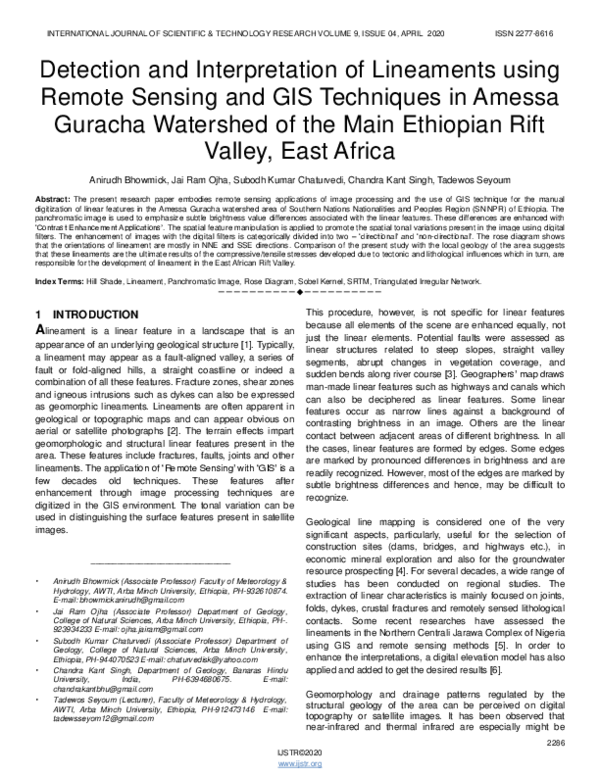 (PDF) Detection and Interpretation of Lineaments using Remote Sensing and GIS Techniques in ...