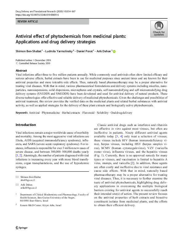 (PDF) Antiviral effect of phytochemicals from medicinal plants ...