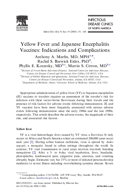 (PDF) Yellow fever and Japanese encephalitis vaccines: indications and ...