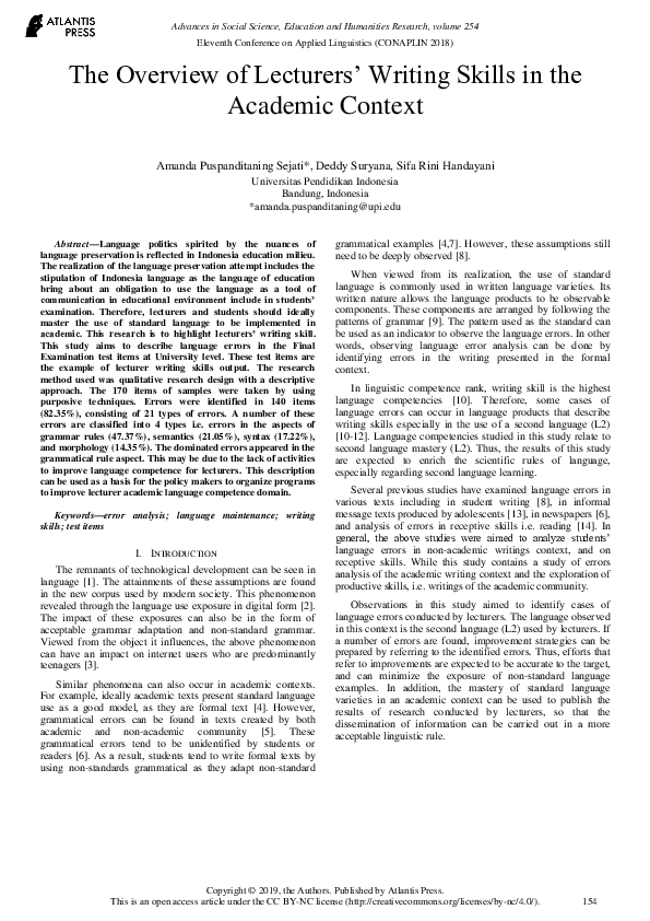 (PDF) The Overview of Lecturers’ Writing Skills in the Academic Context