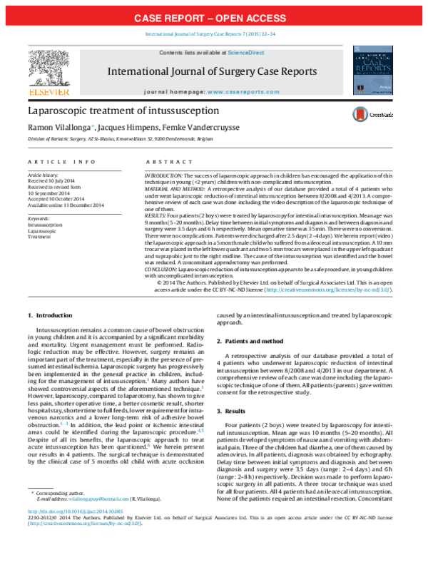 (PDF) Laparoscopic treatment of intussusception | RAMON VILALLONGA ...