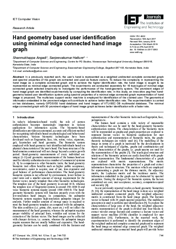 Pdf Hand Geometry Based User Identification Using Minimal Edge