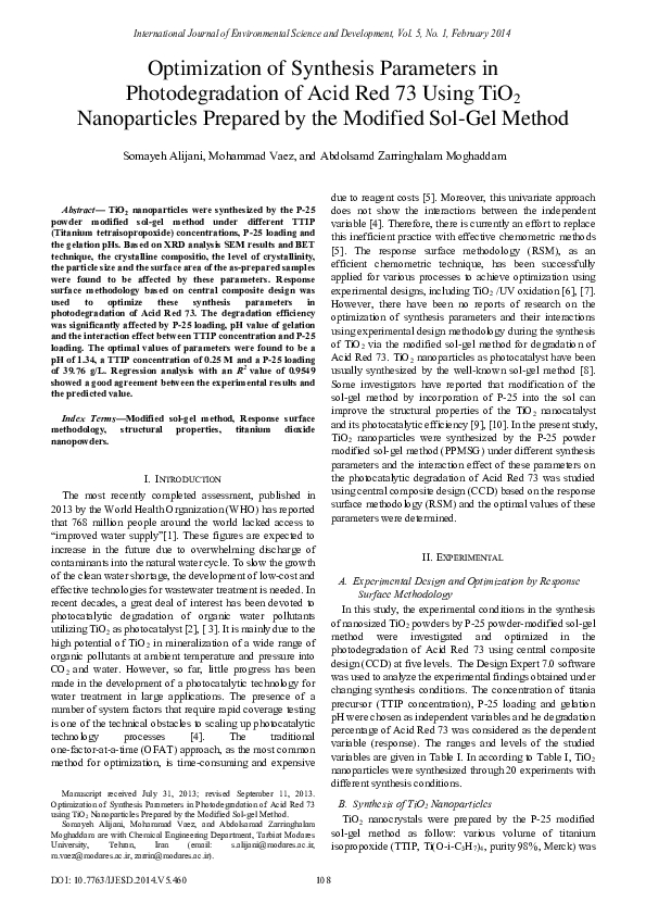 (PDF) Optimization of Synthesis Parameters in Photodegradation of Acid ...