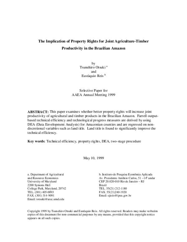 (PDF) The implication of property rights for joint agriculture–timber ...