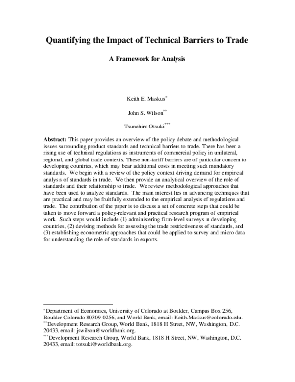 (PDF) Quantifying the Impact of Technical Barriers to Trade: A ...