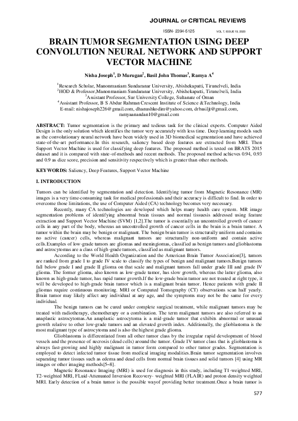 Pdf Brain Tumor Segmentation Using Deep Convolution Neural Network And Support Vector Machine