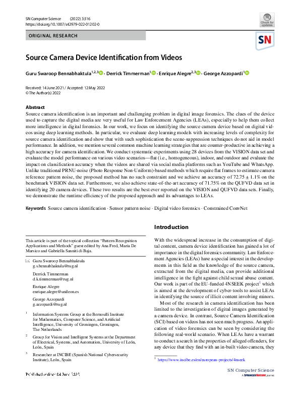(PDF) Source Camera Device Identification from Videos