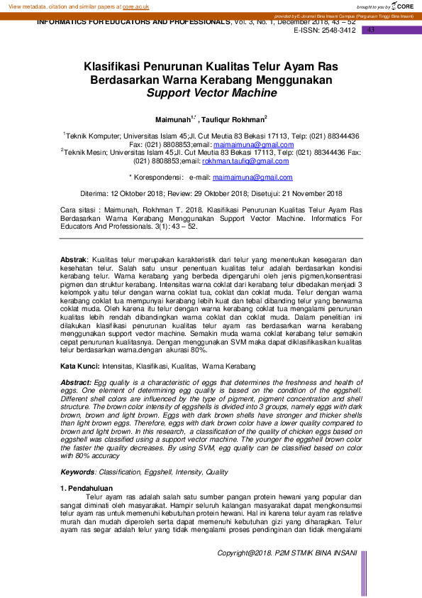 (PDF) Klasifikasi Penurunan Kualitas Telur Ayam Ras Berdasarkan Warna ...