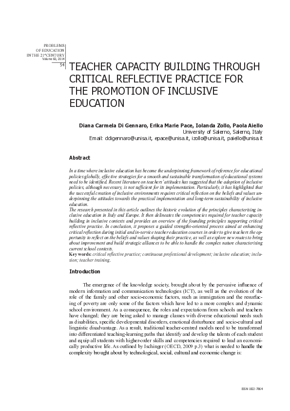 (PDF) Teacher Capacity Building Through Critical Reflective Practice ...