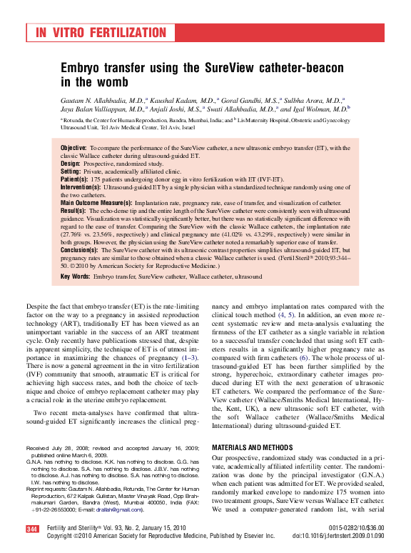 (PDF) Embryo transfer using the SureView catheter-beacon in the womb