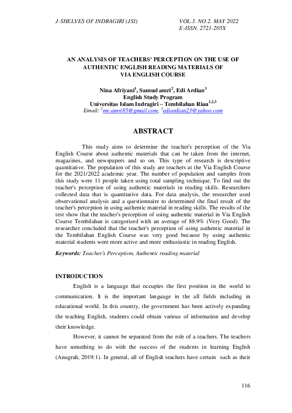 (PDF) An Analysis of Teachers’ Perception on the Use of Authentic ...