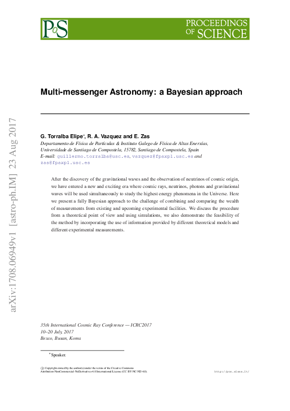 (PDF) Multi-messenger Astronomy: a Bayesian approach