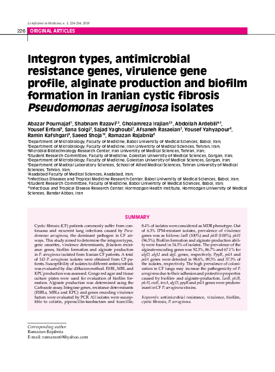 (PDF) Integron types, antimicrobial resistance genes, virulence gene profile, alginate ...