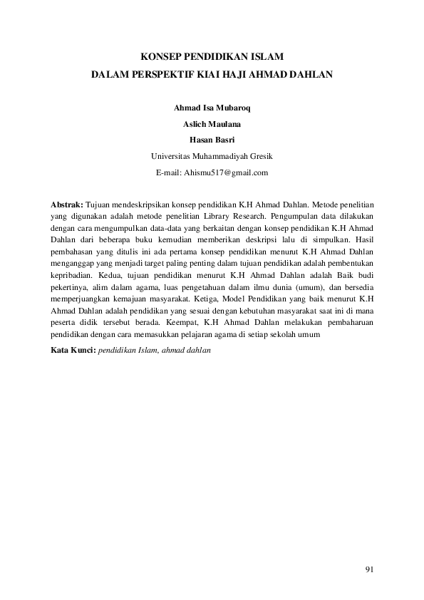 (PDF) Konsep Pendidikan Islam Dalam Perspektif Kiai Haji Ahmad Dahlan