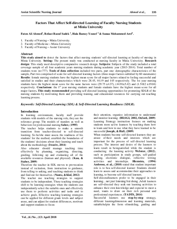 (PDF) Factors That Affect Self-directed Learning of Faculty Nursing Students at Minia University