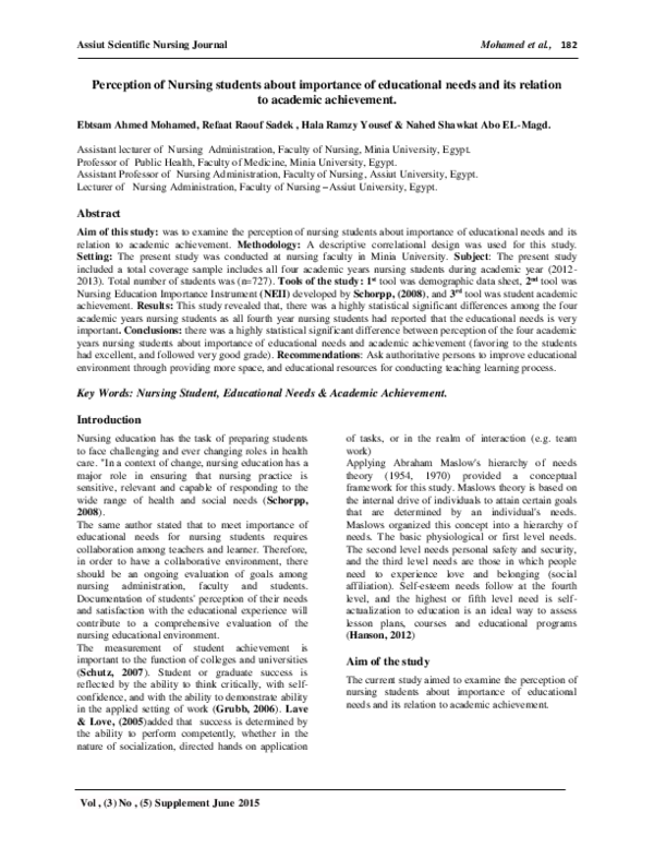 (PDF) Perception of Nursing students about importance of educational needs and its relation to ...