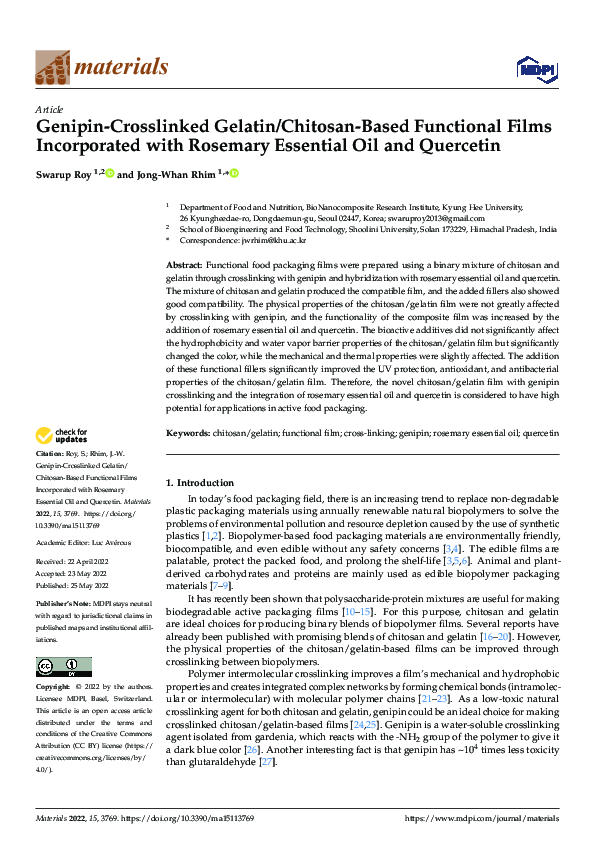 (PDF) Genipin-Crosslinked Gelatin/Chitosan-Based Functional Films ...
