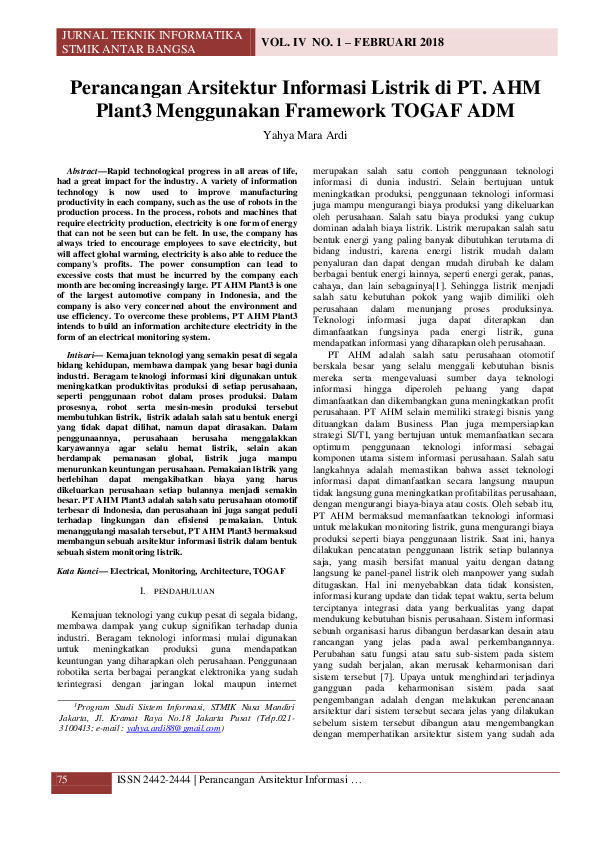 (PDF) Perancangan Arsitektur Informasi Listrik DI Pt. Ahm Plant 3 ...
