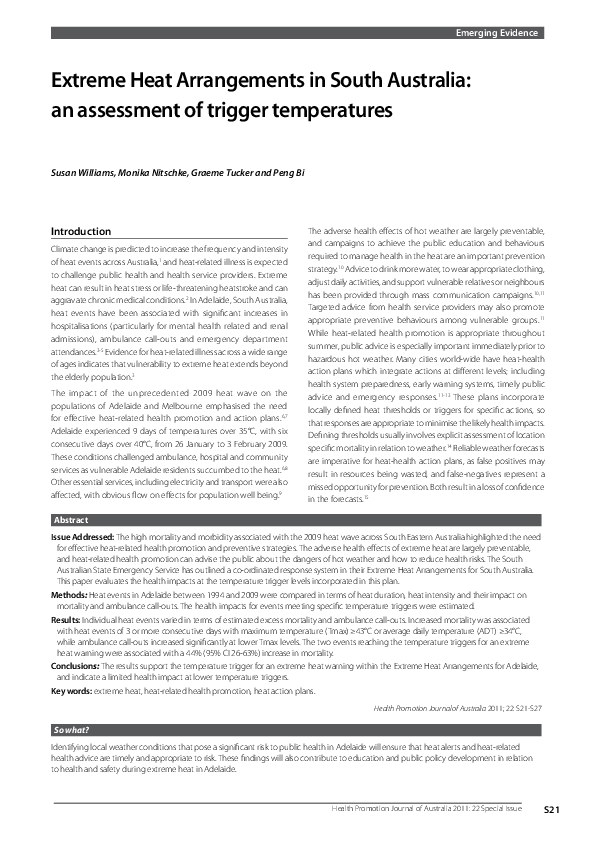 (PDF) Extreme Heat Arrangements in South Australia: an assessment of ...