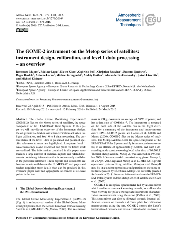 (PDF) The GOME-2 instrument on the Metop series of satellites ...