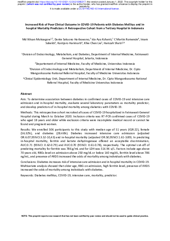 (PDF) Increased Risk of Poor Clinical Outcome in COVID-19 Patients with ...