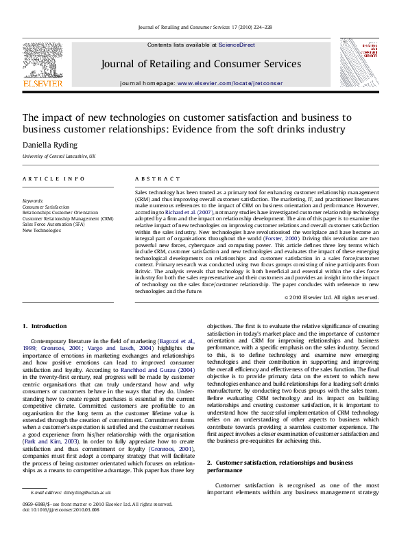 Pdf The Impact Of New Technologies On Customer Satisfaction And Business To Business Customer