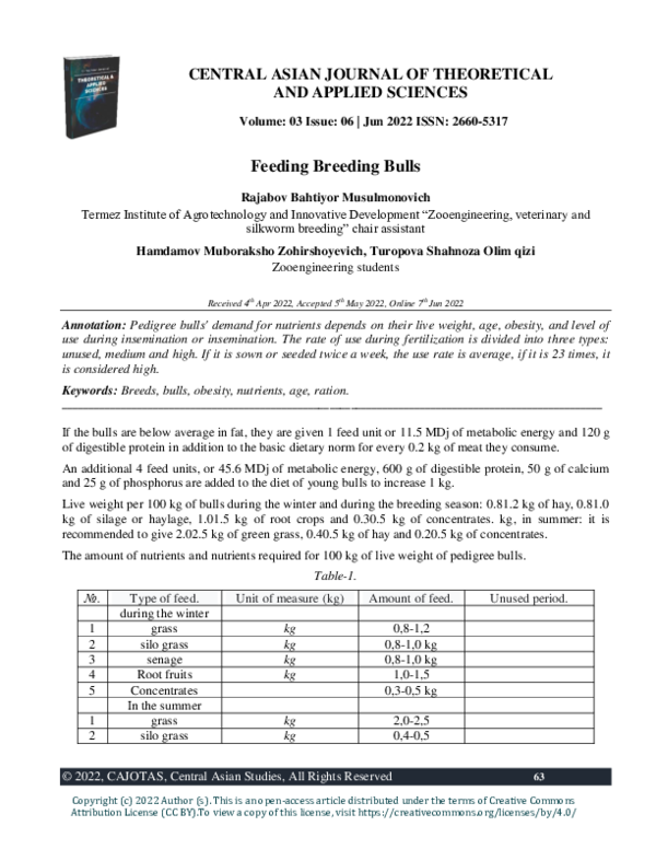 (PDF) Feeding Breeding Bulls | Central Asian Studies - Academia.edu