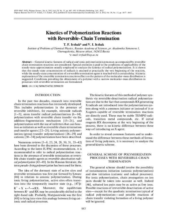 (PDF) Kinetics of polymerization reactions with reversible-chain ...