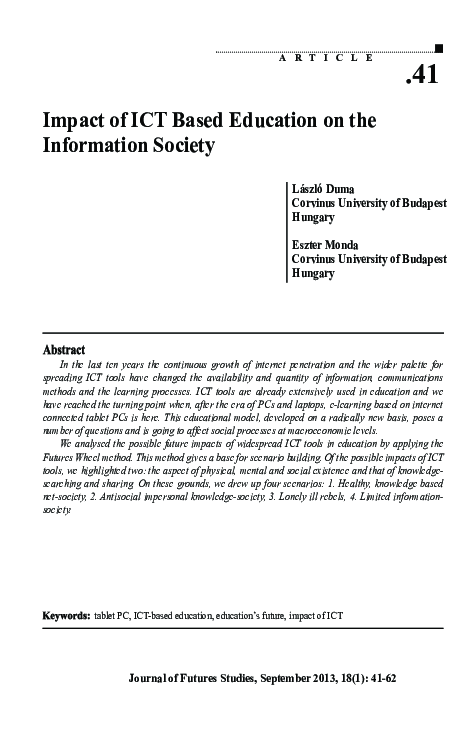 (PDF) Impact of ICT Based Education on the Information Society