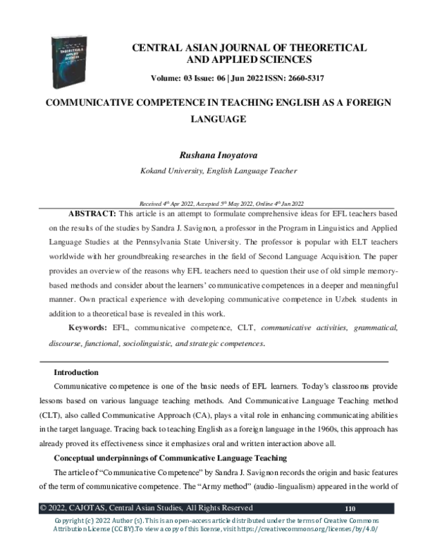 (PDF) COMMUNICATIVE COMPETENCE IN TEACHING ENGLISH AS A FOREIGN LANGUAGE