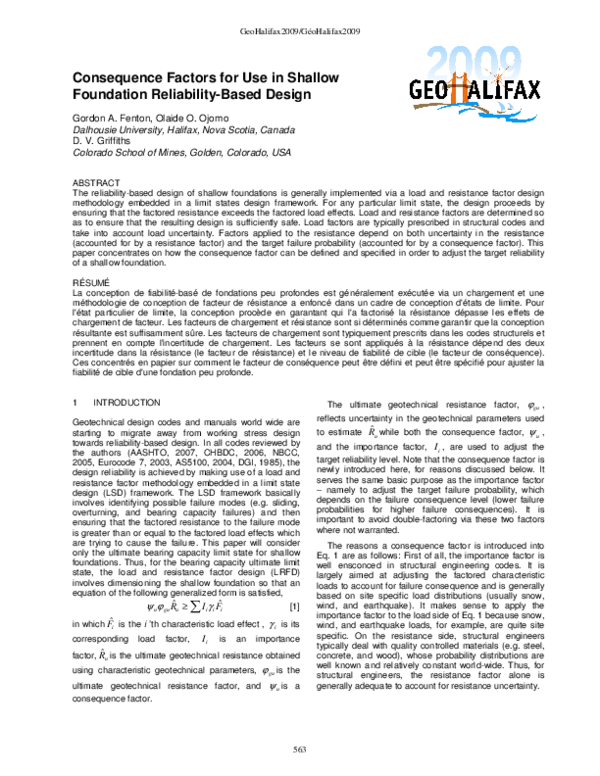 (PDF) Consequence Factors for Use in Shallow Foundation Reliability-Based Design | Olaide Ojomo ...